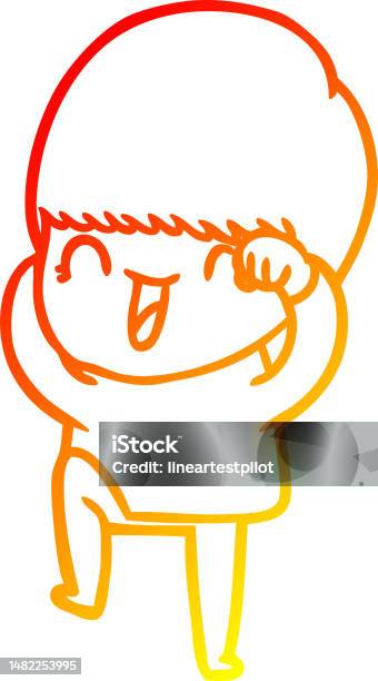 Dessin Au Trait Dégradé Chaud Dun Garçon De Dessin Animé Heureux