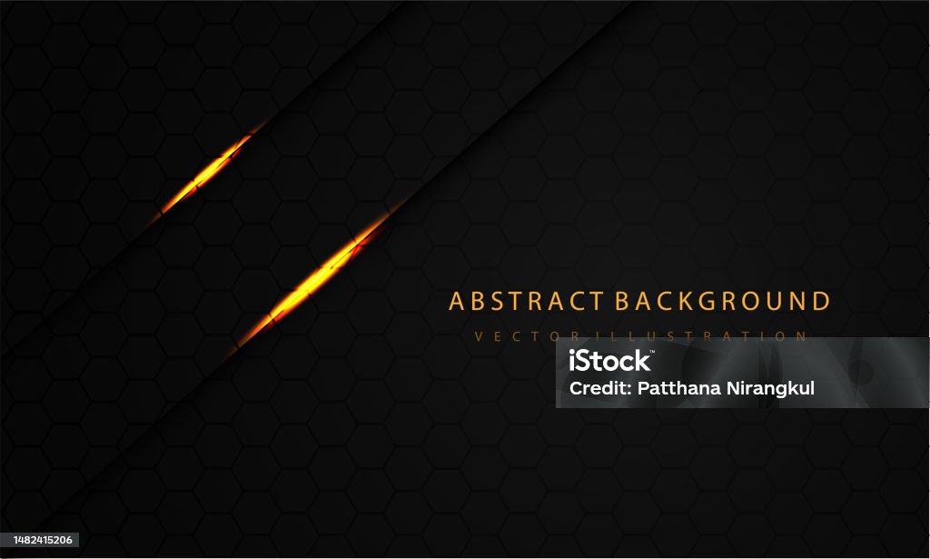 Abstract Gold Light Shadow Slash On Dark Grey Black Hexagon Mesh Pattern Design Modern Luxury
