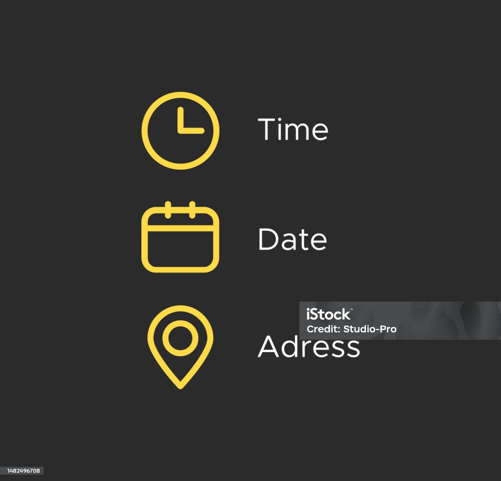 Jeu Dicônes Dadresse Heure Et Date Lieu Symboles Dhorloge De Calendrier
