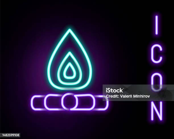 Ikon Api Unggun Garis Neon Bersinar Terisolasi Pada Latar Belakang