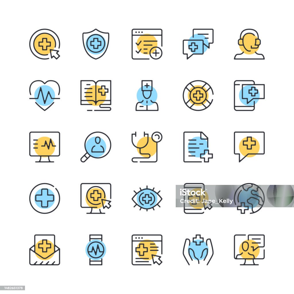 Digital Health Line Icons Set Of Healthcare Technology Icons Black Blue