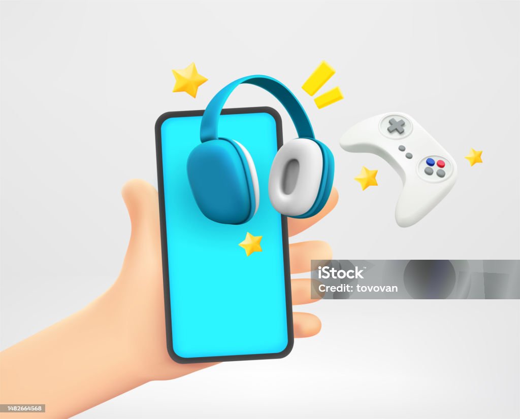 Man Holding Smartphone With Multimedia Gadgets Vector 3d Illustration