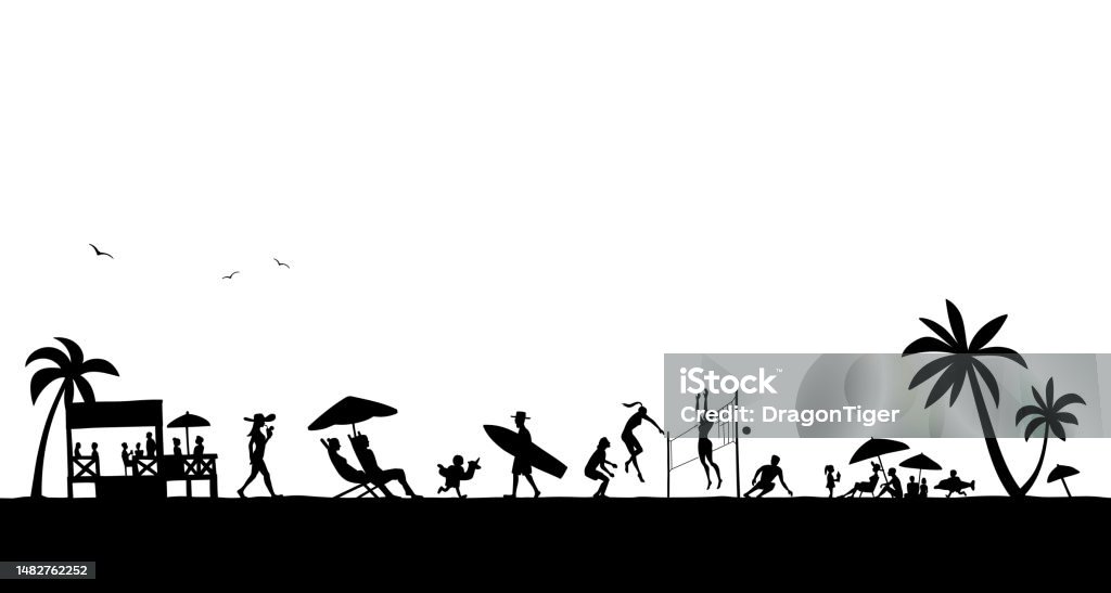 Paysage De Silhouette Par Les Gens Samusent Sur La Plage En Été ... Paysage De Silhouette Par Les Gens Samusent Sur La Plage En Été ...
