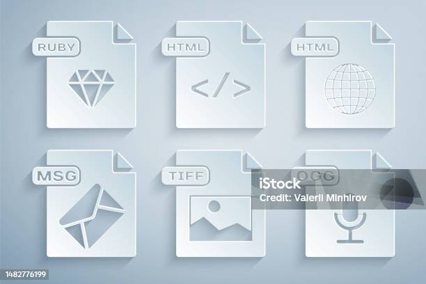 Set Tiff File Document Html Msg Ogg And Ruby Icon Vector Stock