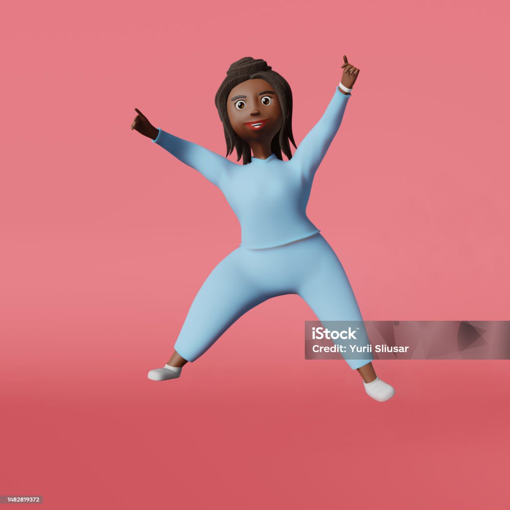 Running African American Body Positive Woman 3d Rendering Character