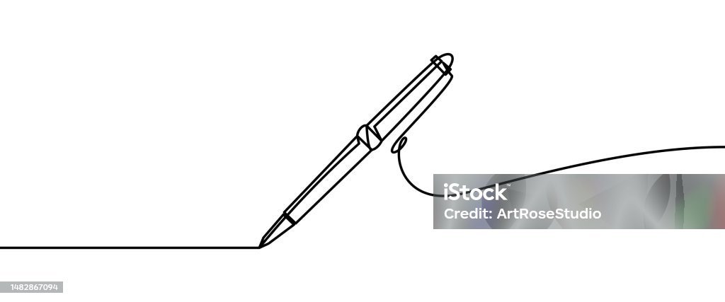 Ball Pen Shape Drawing By Continuos Line Thin Line Design Vector