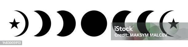 Illustration De Licône Plate Des Phases De Lune Isolée Sur Fond Blanc