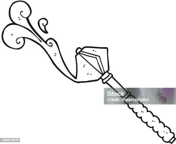 Dessin À Main Levée Noir Et Blanc Dessin Animé Mace Médiéval Sanglant