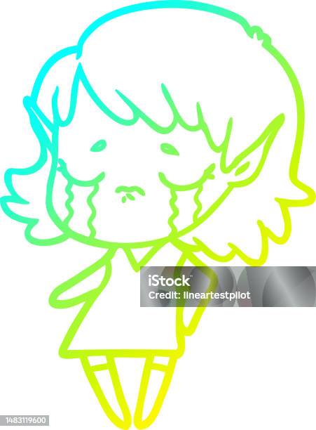 Dessin Au Trait Dégradé Froid Dune Fille Elfe De Dessin Animé En Pleurs