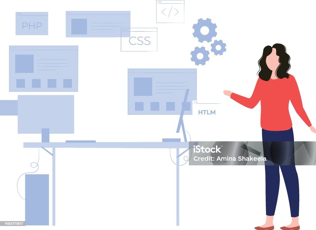 The Girl Is Working On Codings Stock Illustration Download Image Now Applying Backgrounds