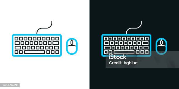 Keyboard Dan Mouse Ikon Garis Bicolor Pada Latar Belakang Hitam Atau
