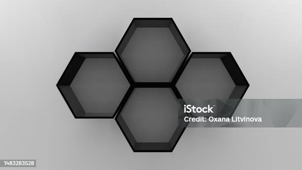 Empat Rak Segi Enam Kosong Hitam Di Mockup 3d Dinding Putih Ilustrasi