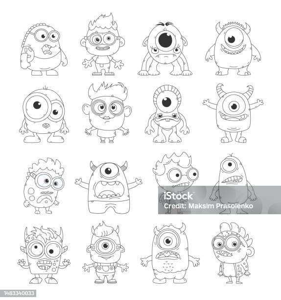 Koleksi Monster Kecil Yang Lucu Emosi Wajah Bahagia Yang Ceria Garis ... Koleksi Monster Kecil Yang Lucu Emosi Wajah Bahagia Yang Ceria Garis ...