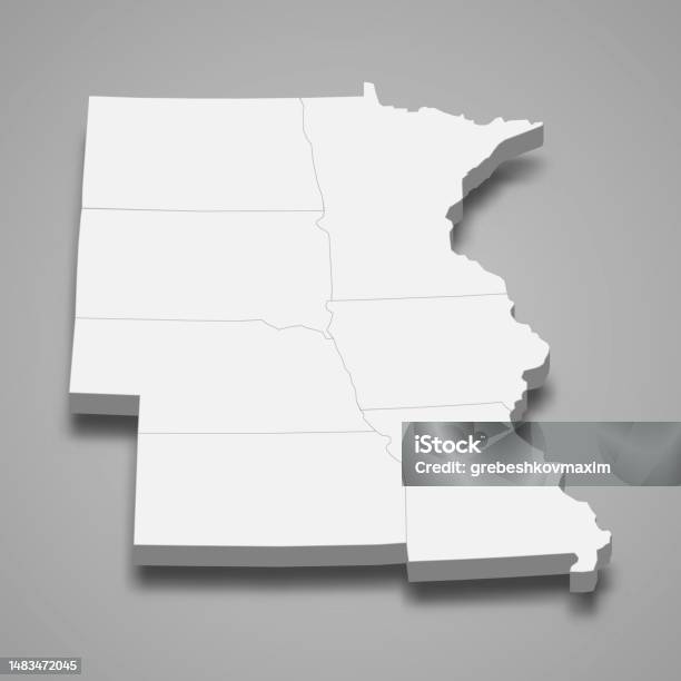 Ilustración De Mapa Isométrico 3d Región Centronorte Oeste De Estados