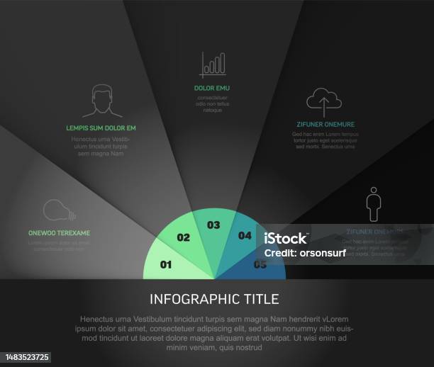Vektor Gelap Kipas Cahaya Serbaguna Infografis Dengan Template Lima ... Vektor Gelap Kipas Cahaya Serbaguna Infografis Dengan Template Lima ...