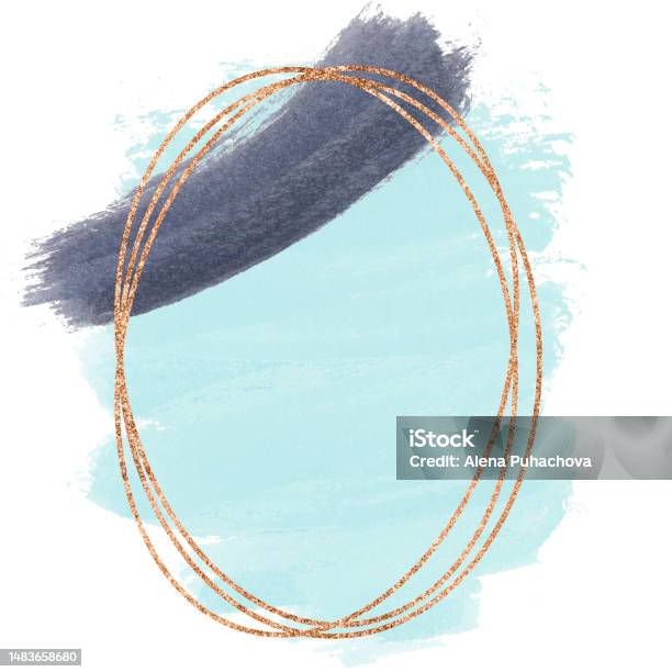 Coups De Pinceau De Peinture Bleue Et Noire Dans Un Cadre Ovale Doré