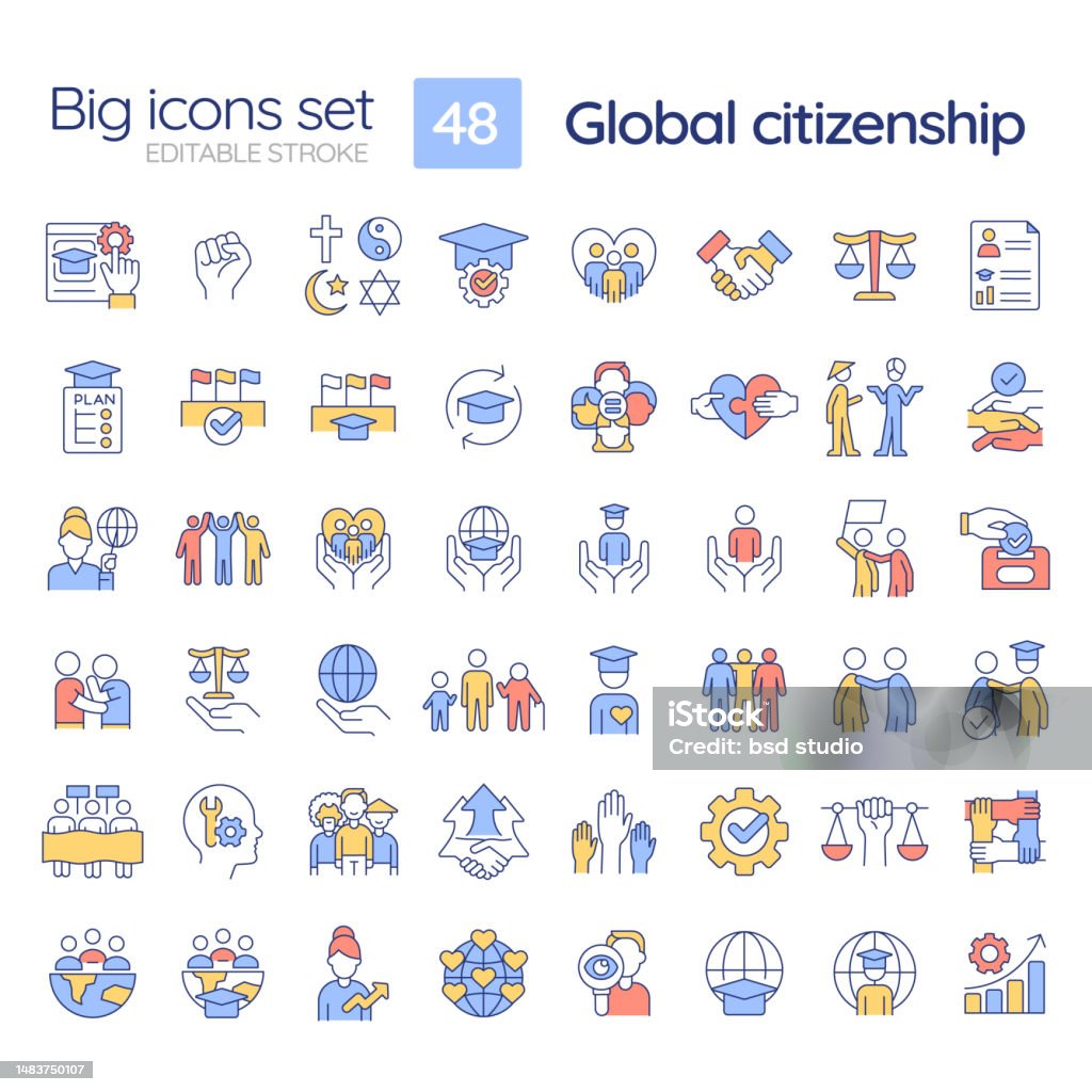 Ilustración de Conjunto De Iconos De Color Rgb De Ciudadanía Global y ... Ilustración de Conjunto De Iconos De Color Rgb De Ciudadanía Global y ...