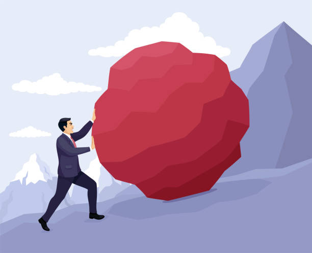 Man Pushing Rock Up Hill