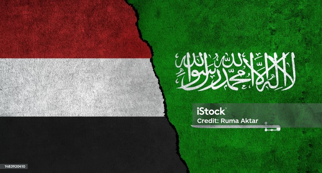 Ilustración De Conflicto Entre Arabia Saudita Y Yemen Concepto De