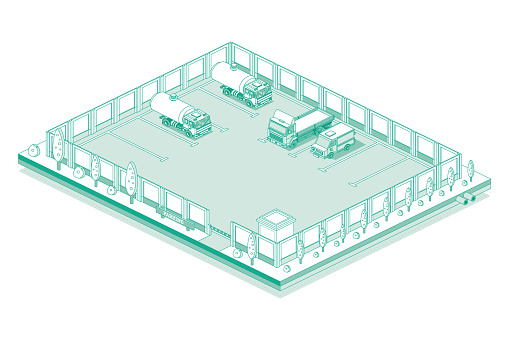 Contour Isométrique Du Stationnement Pour Camions Et Voitures Point De