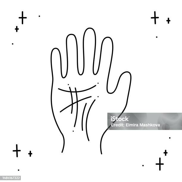 Telapak Tangan Dengan Garis Kehidupan Seni Ramal Tapak Tangan Ilustrasi Vektor Doodle Clipart