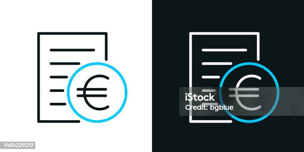 Facture Ou Facture En Euros Icône De Ligne Bicolore Sur Fond Noir Ou