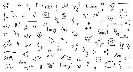 Doodle Mignons Éléments De Ligne De Stylo À Paillettes Doodle Coeur