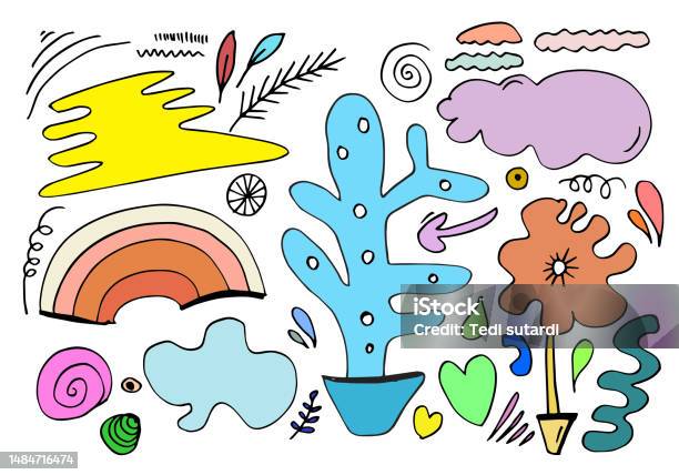 Tangan Digambar Berbagai Bentuk Dan Objek Doodle Abstrak Kontemporer