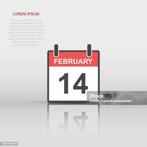 Vektor 14 Februar Kalendersymbol Im Flachen Stil Piktogramm Der ... Vektor 14 Februar Kalendersymbol Im Flachen Stil Piktogramm Der ...