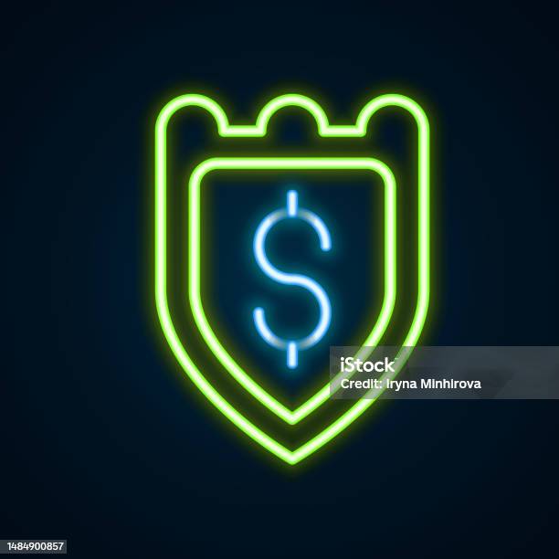 Glowing Neon Line Shield Dengan Ikon Simbol Dolar Terisolasi Pada Latar