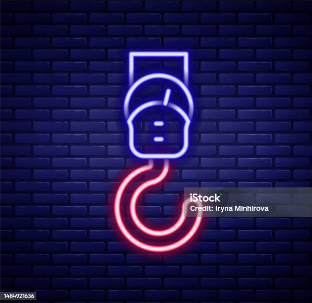 Ligne Néon Brillante Icône Déchelle À Ressort Isolée Sur Fond De Mur De