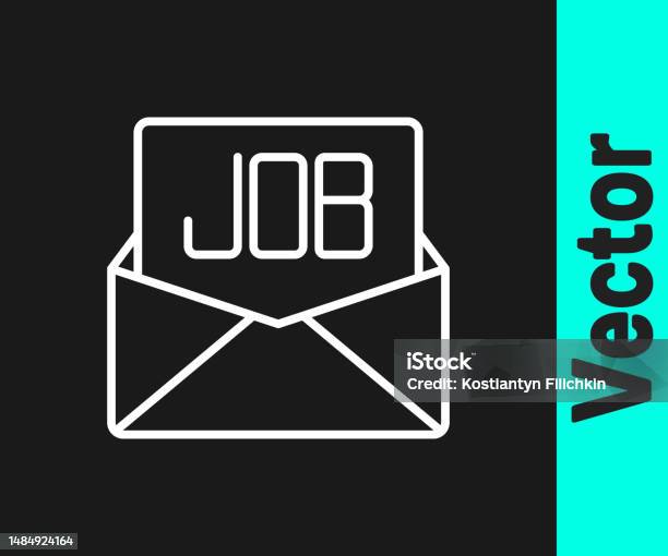 Ligne Blanche Icône De Recherche Demploi Isolée Sur Fond Noir Concept