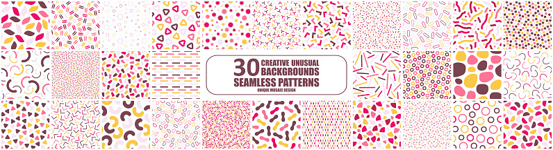 Collection Of Vector Seamless Colorful Mosaic Patterns With Geometric