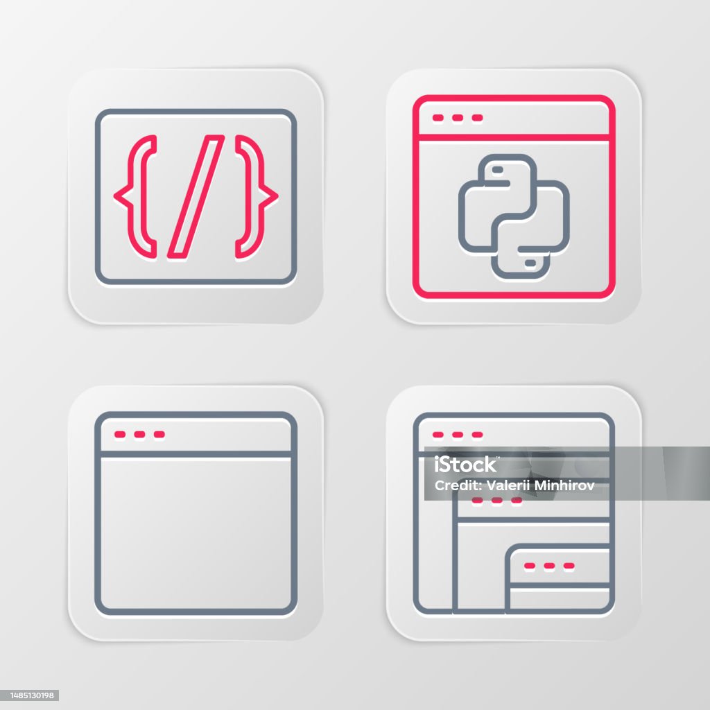 Set Line Software Browser Window Python Programming Language And Programming Syntax Icon Vector