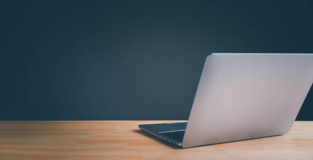 Free Stock Photo of Half-closed laptop on wooden desk | Download Free ...