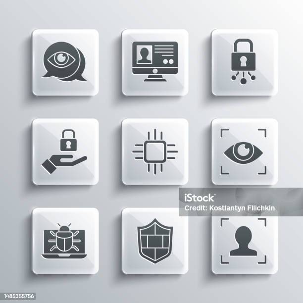Set Shield With Brick Wall Face Recognition Eye Scan Processor Microcircuits Cpu System Bug