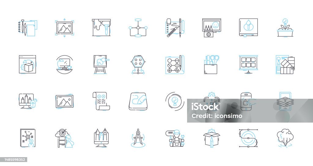 Artificial Processing Linear Icons Set Algorithm Automation Cognition