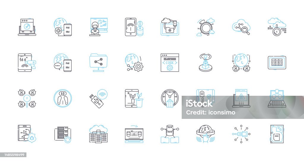 Artificial Computing Linear Icons Set Automation Robotics