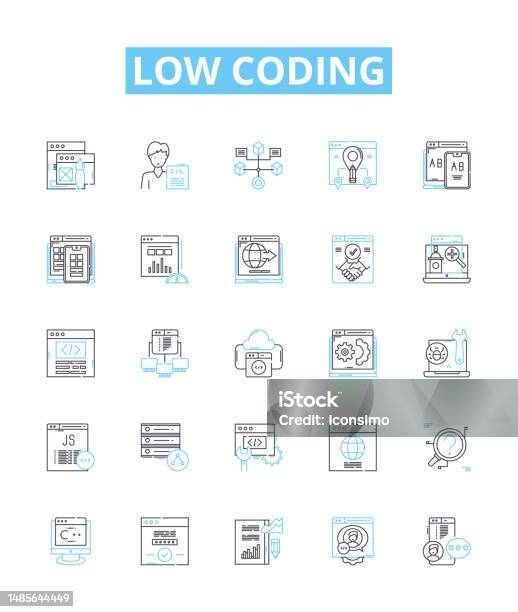 Low Coding Vector Line Icons Set Nocode Visual Declarative Automation Platform Application