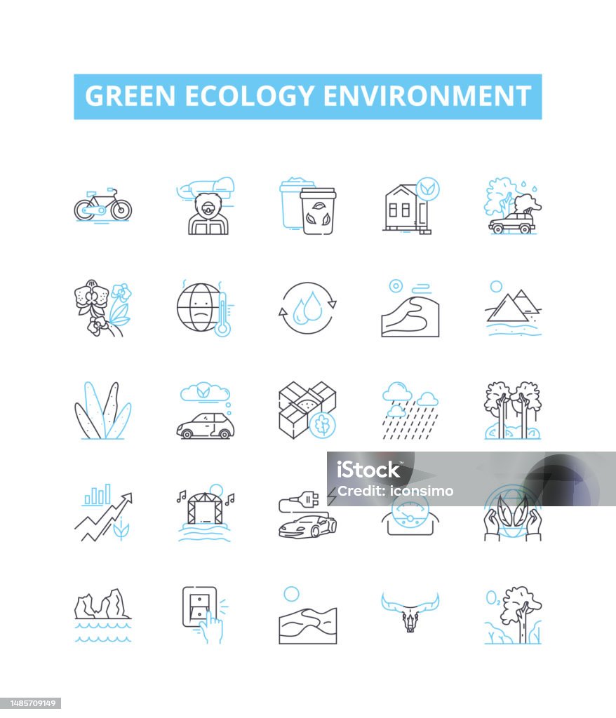 Jeu Dicônes De Ligne Vectorielle De Lenvironnement Écologique Vert