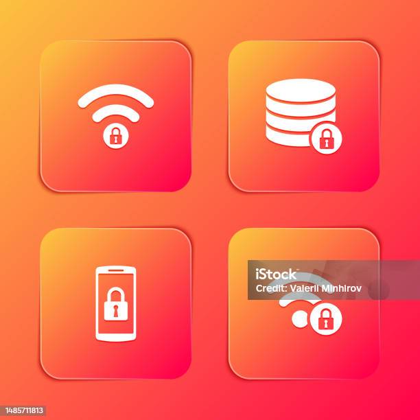 Atur Wifi Terkunci Keamanan Server Dengan Smartphone Dan Ikon Vektor
