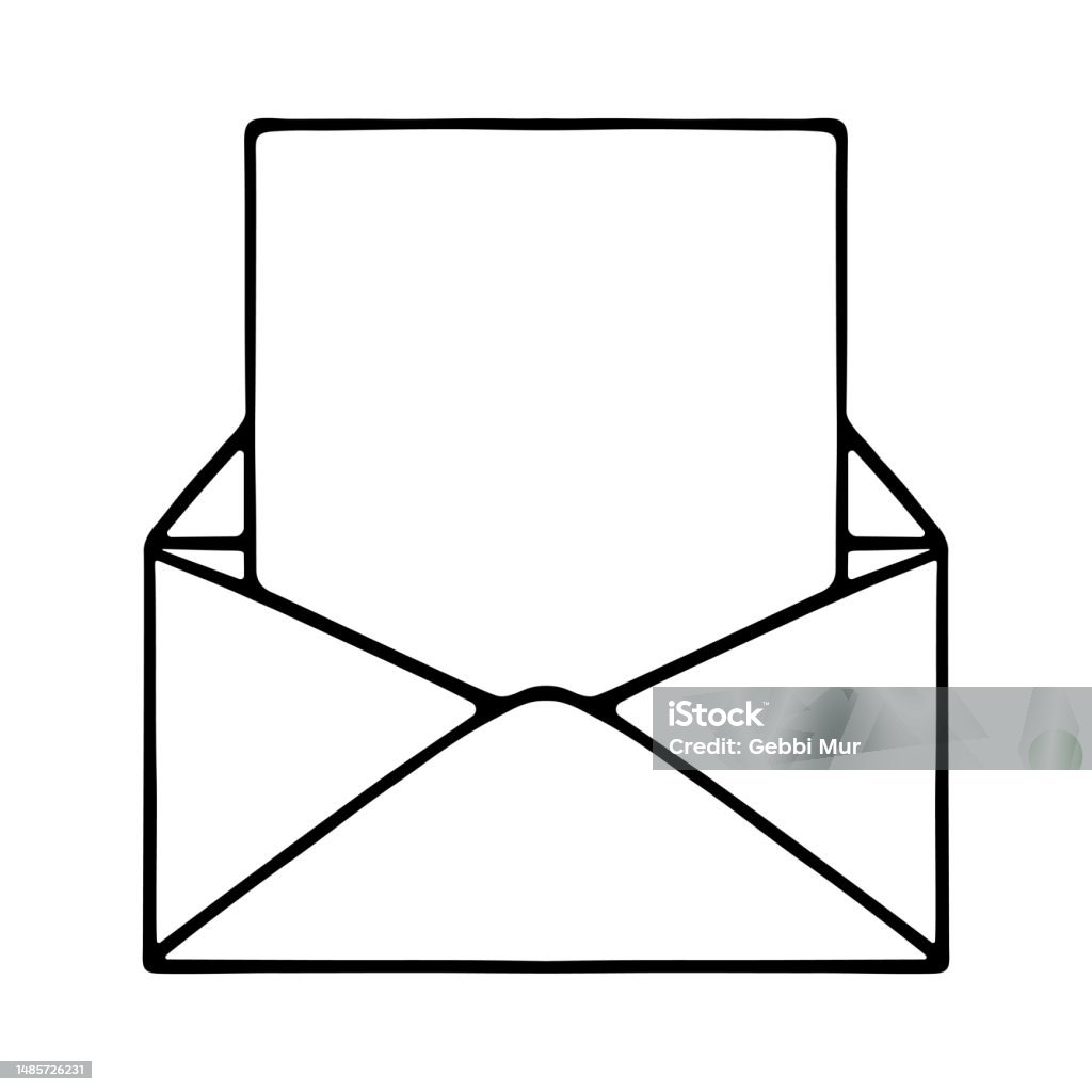 Ilustración De Abra El Sobre Con Una Carta Bosquejo Desde El Mensaje Puede Ver Una Página En