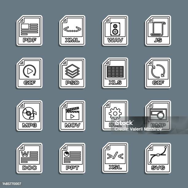 Définissez La Ligne Document De Fichier Svg Bmp Wav Psd Pdf Et