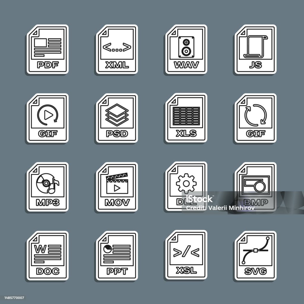 Set Line Svg File Document Bmp Gif Wav Psd Pdf And Xls Icon Vector ... Set Line Svg File Document Bmp Gif Wav Psd Pdf And Xls Icon Vector ...