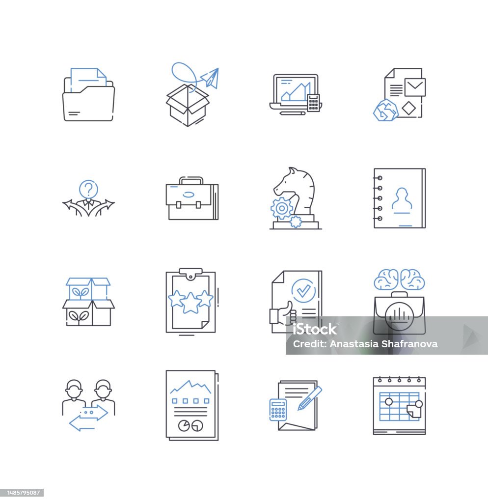 Report Processing Line Icons Collection Automation Analytics Computation Compilation Data