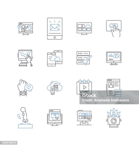 Quantum Computing Line Icons Collection Entanglement Superposition