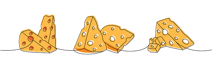 Pièce De Fromage Ensemble Dune Ligne Colorée Dessin Continu Différents