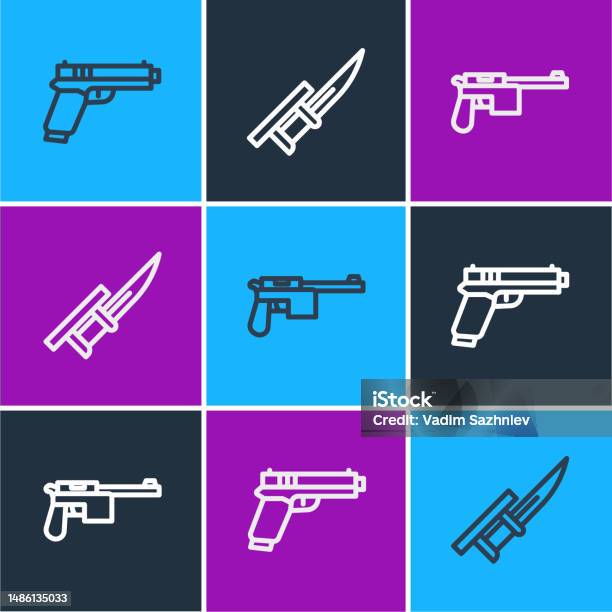 Set Garis Pistol Atau Pistol Mauser Dan Bayonet Pada Ikon Senapan ... Set Garis Pistol Atau Pistol Mauser Dan Bayonet Pada Ikon Senapan ...