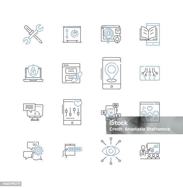 Blockchain Technology Line Icons Collection Decentralization
