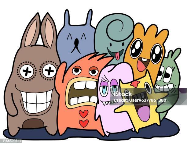 Ilustrasi Yang Digambar Tangan Doodle Monster Ilustrasi Monster Kartun